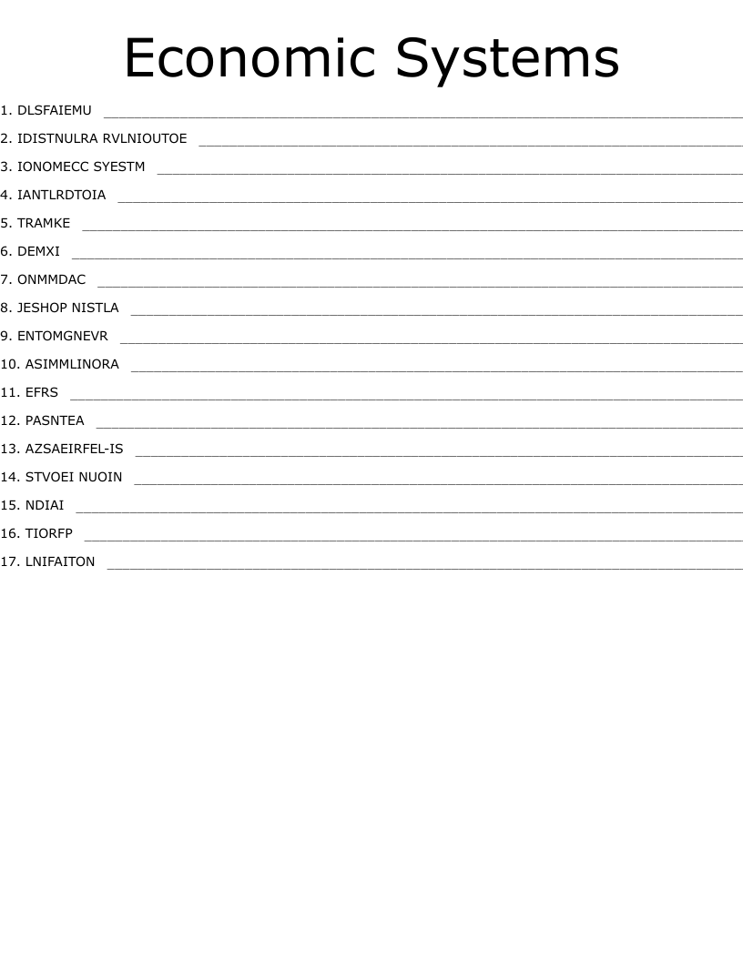 Economic Systems Word Scramble - WordMint
