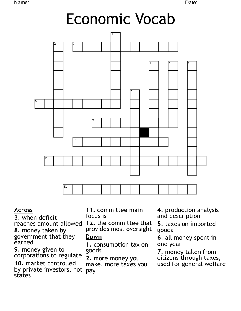 Economic Vocab Crossword - WordMint