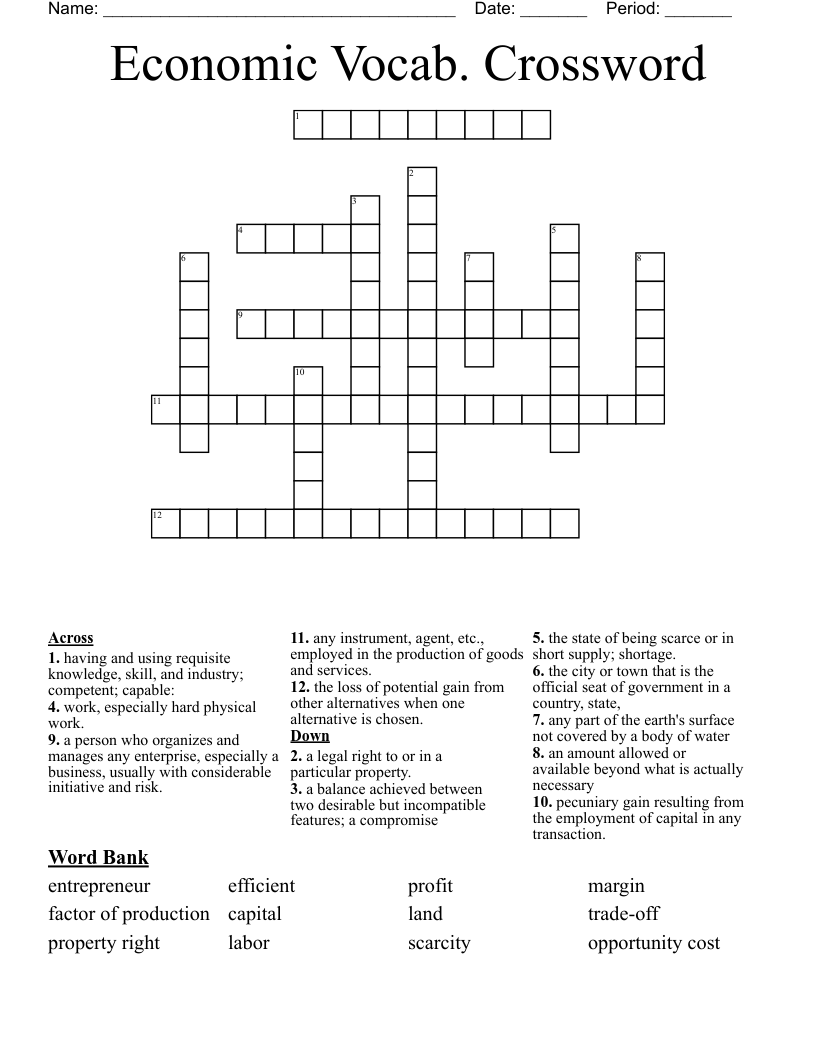 Economic Vocab. Crossword - WordMint
