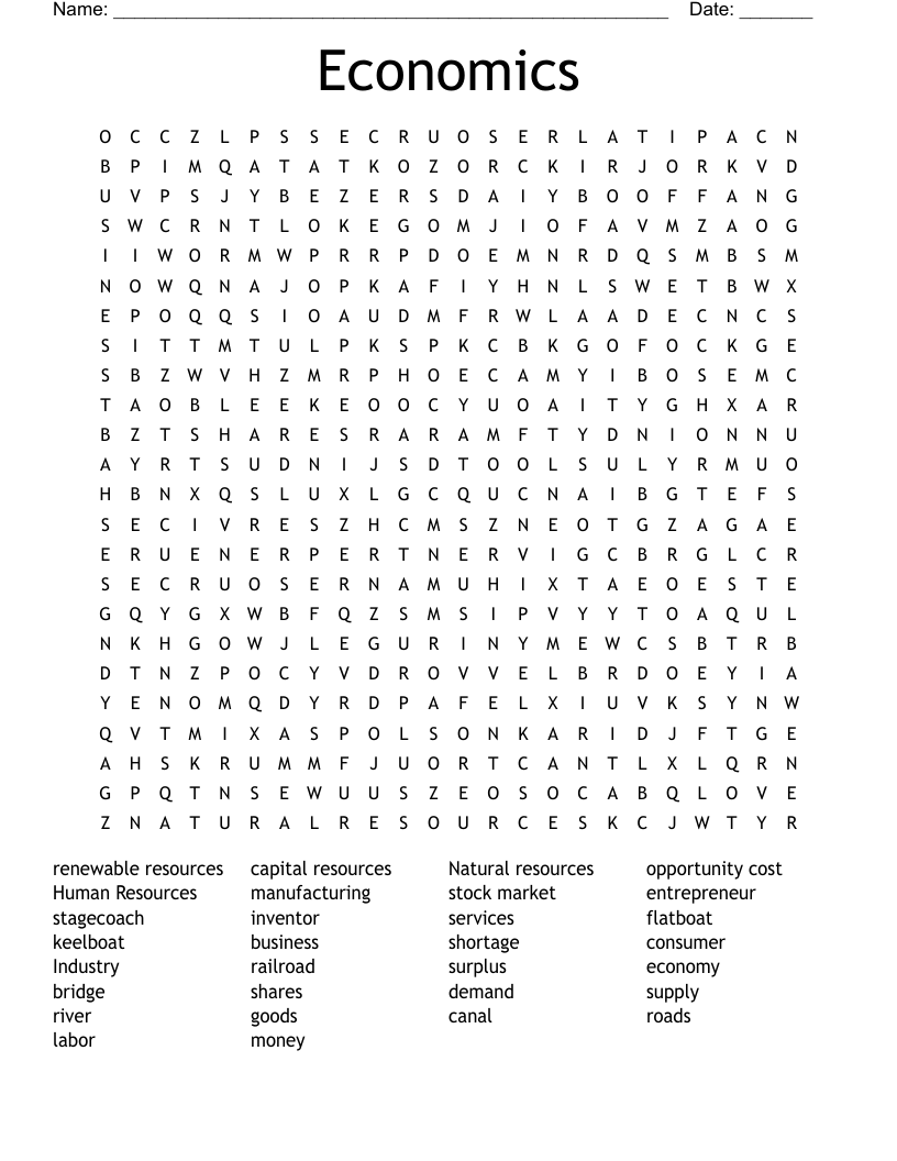 Economics Word Search - WordMint
