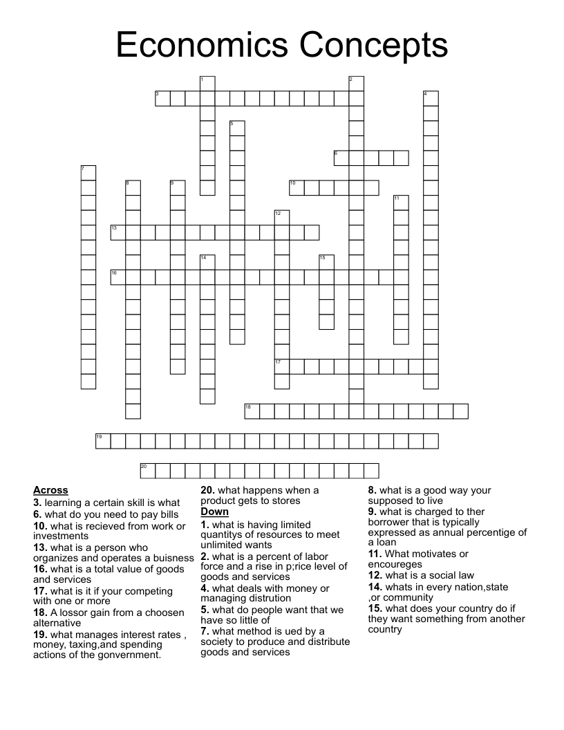 Economics Concepts Crossword - WordMint