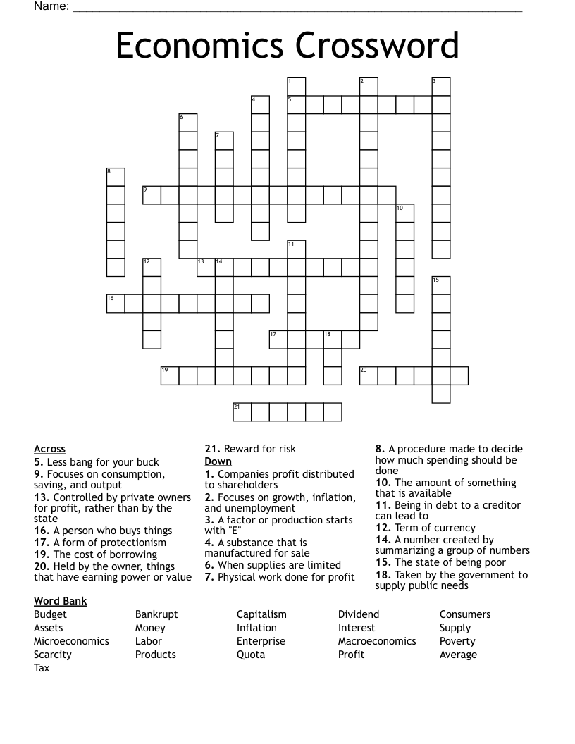 Economics Crossword - WordMint