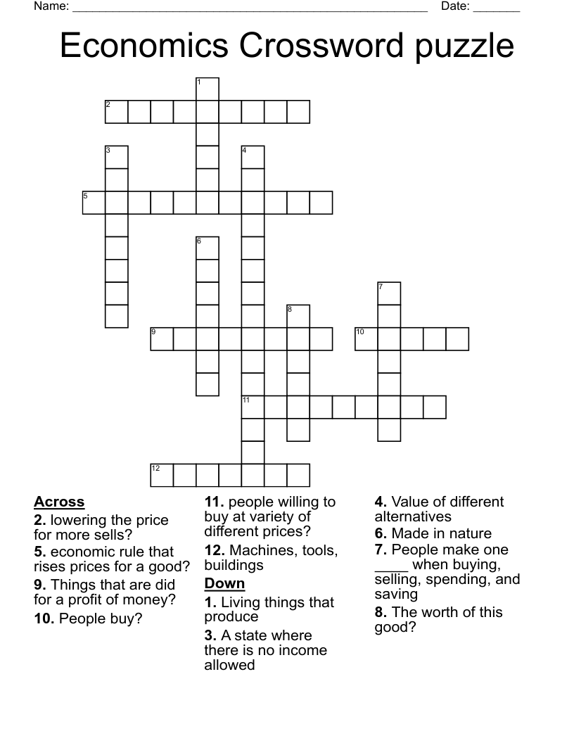 Economics Crossword puzzle - WordMint