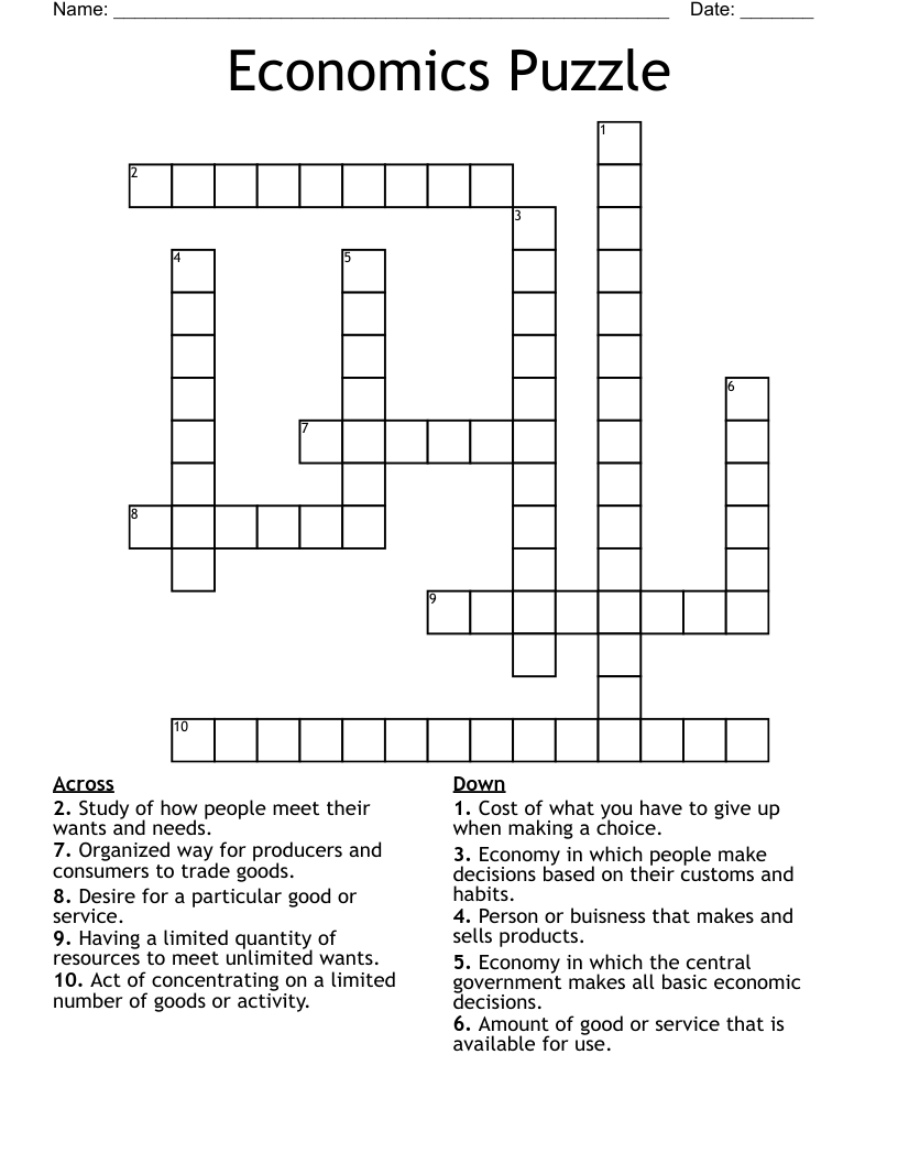Economics Puzzle Crossword - WordMint