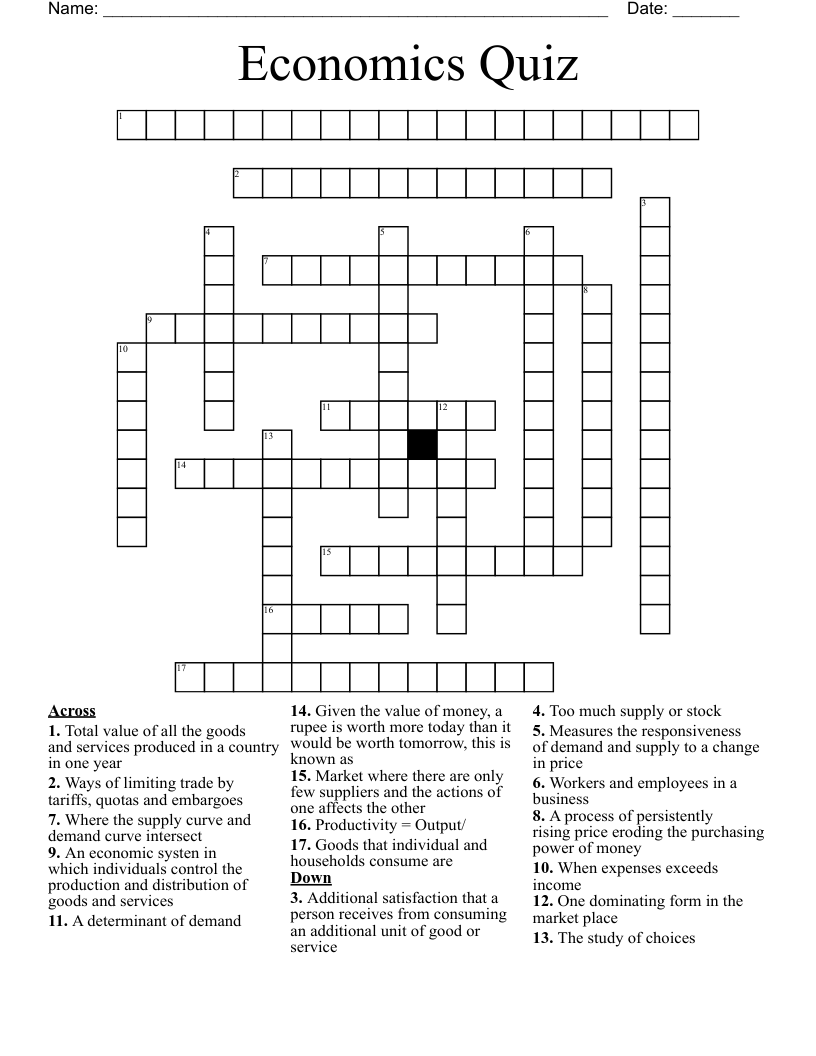 Economics Quiz Crossword - WordMint