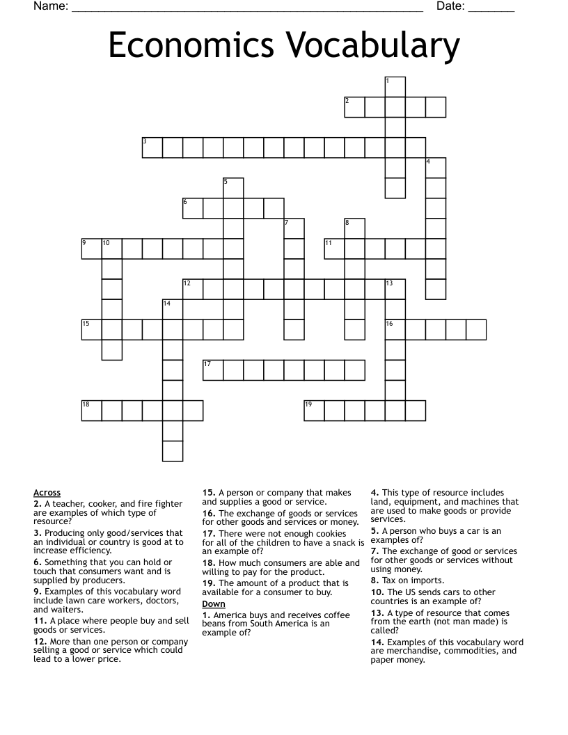 Economics Vocabulary Crossword - WordMint