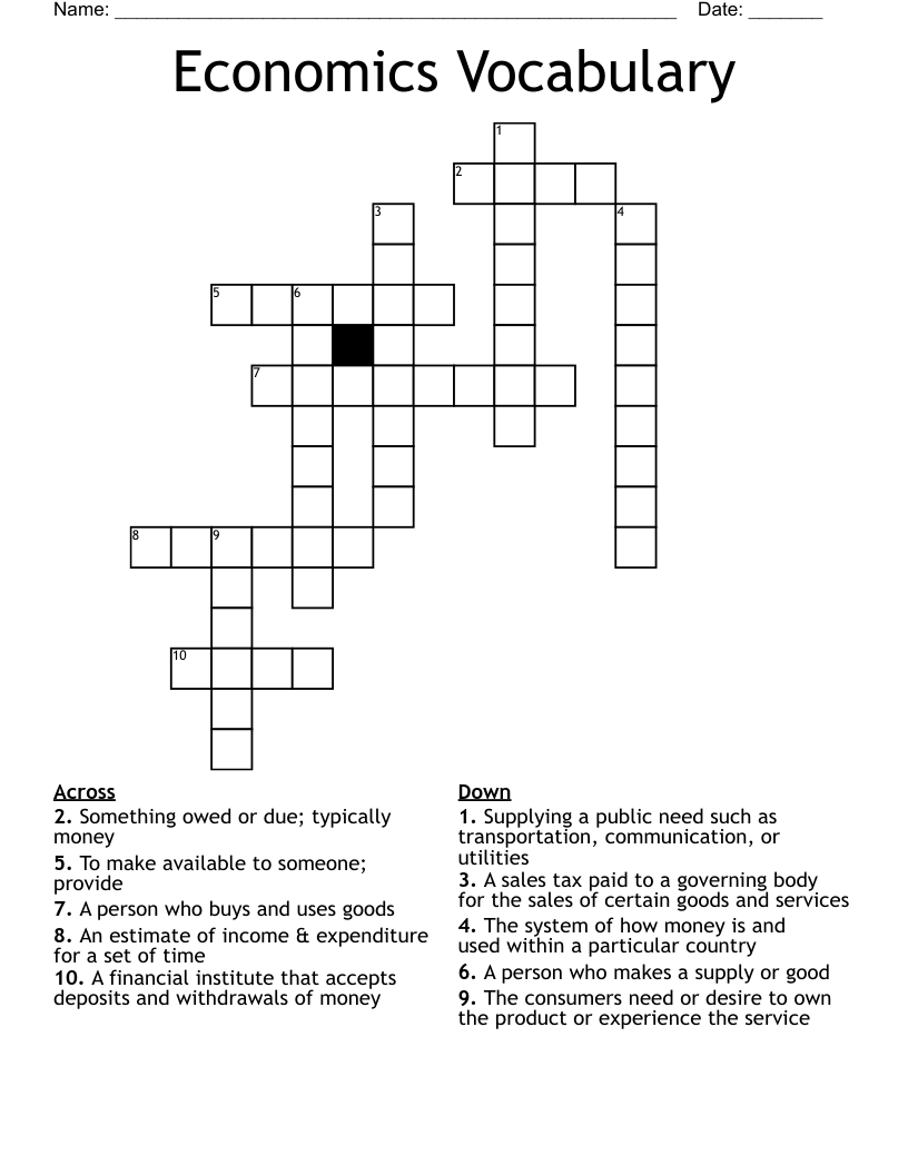 Economics Vocabulary Crossword - WordMint