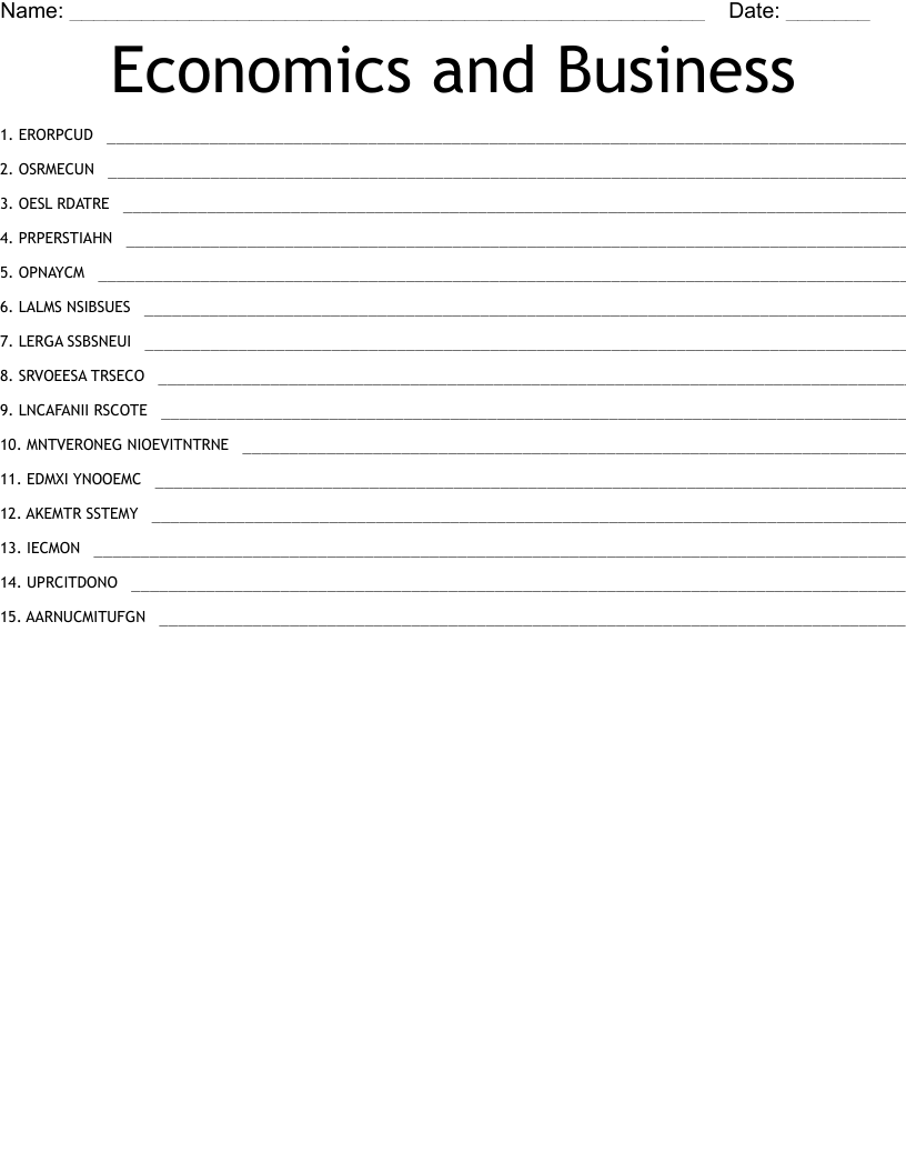Economics and Business Word Scramble - WordMint