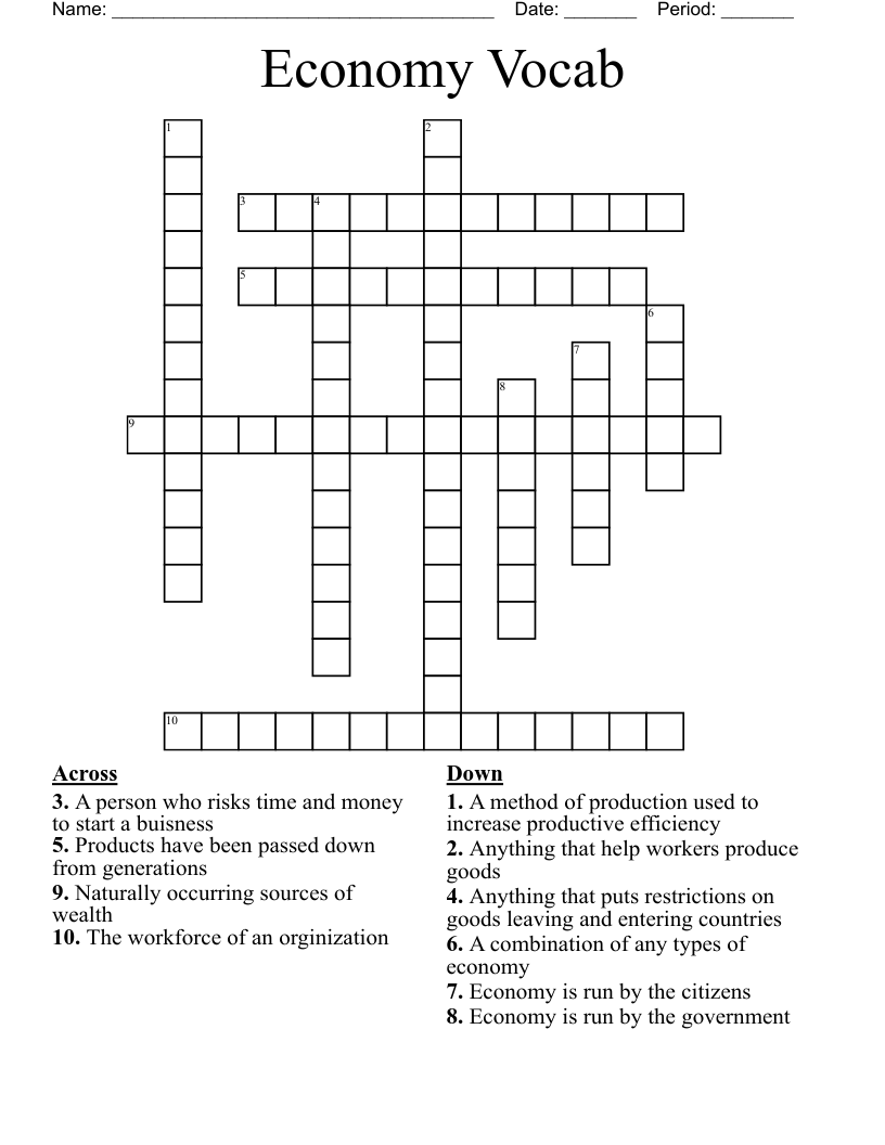 Economy Vocab Crossword - WordMint