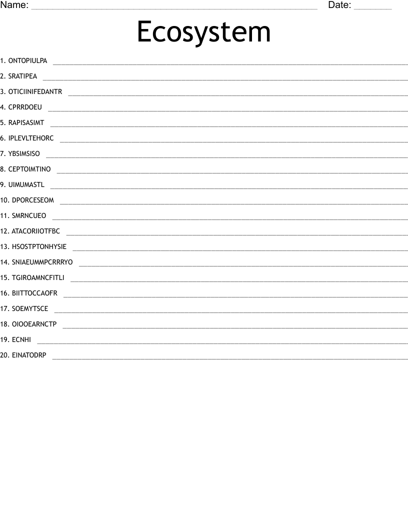 Ecosystem Word Scramble - WordMint