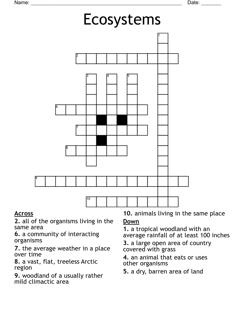 Ecosystems Crossword - WordMint