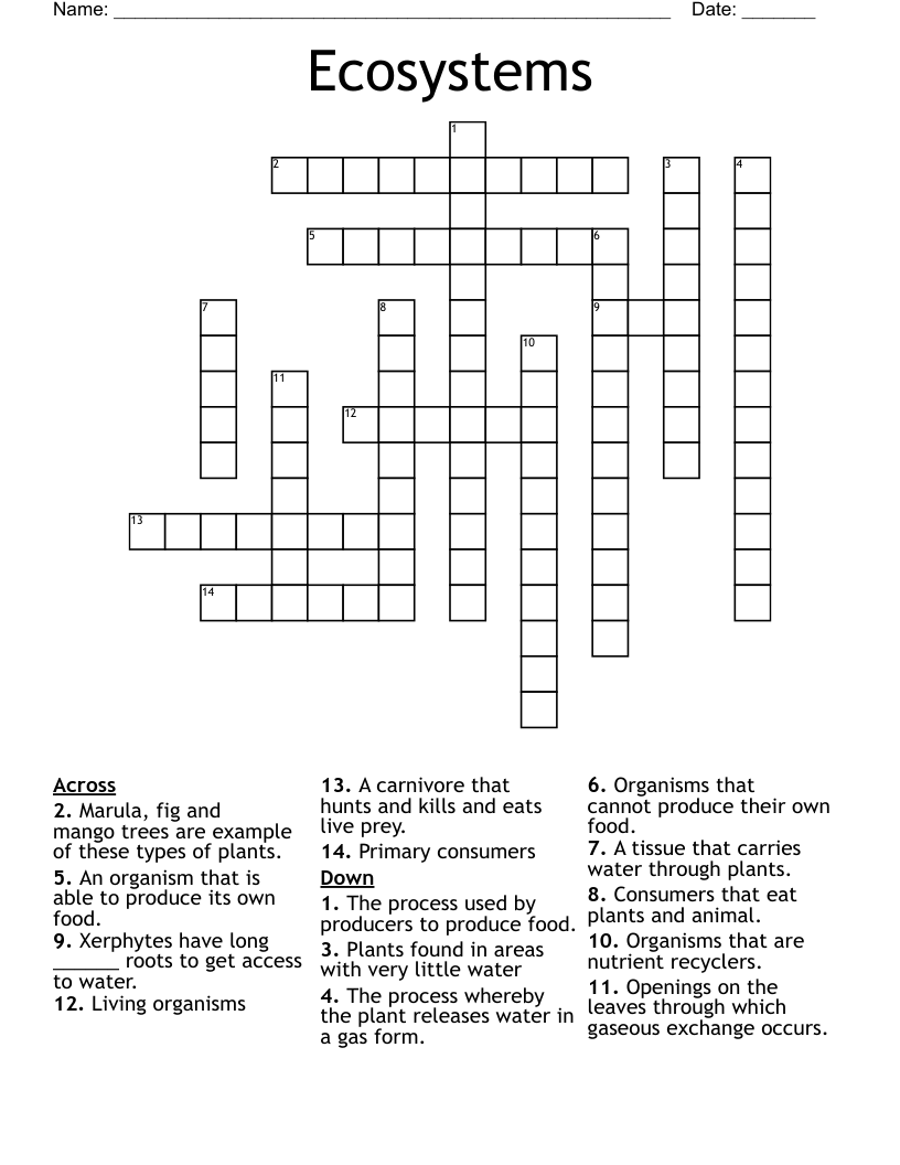 Ecosystems Crossword - WordMint