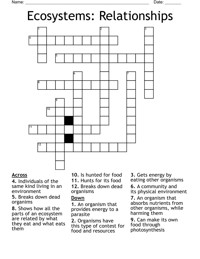 Ecosystems: Relationships Crossword - WordMint
