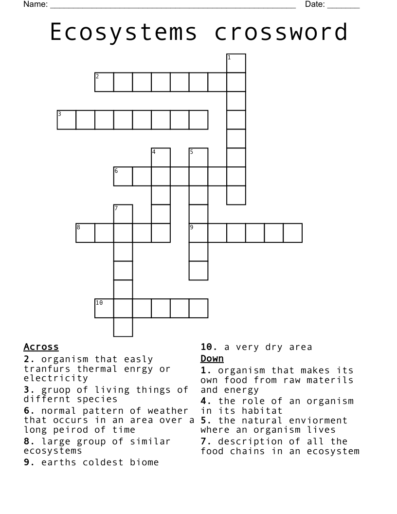 Ecosystems crossword - WordMint