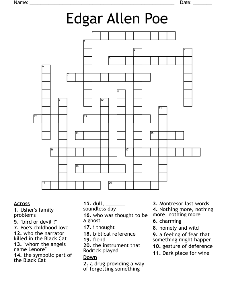 Edgar Allen Poe Crossword - WordMint