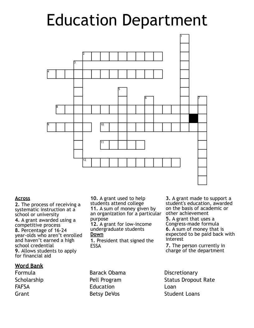 Education Department Crossword - WordMint