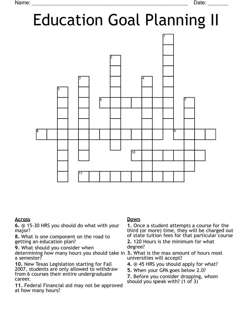 Education Goal Planning II Crossword - WordMint