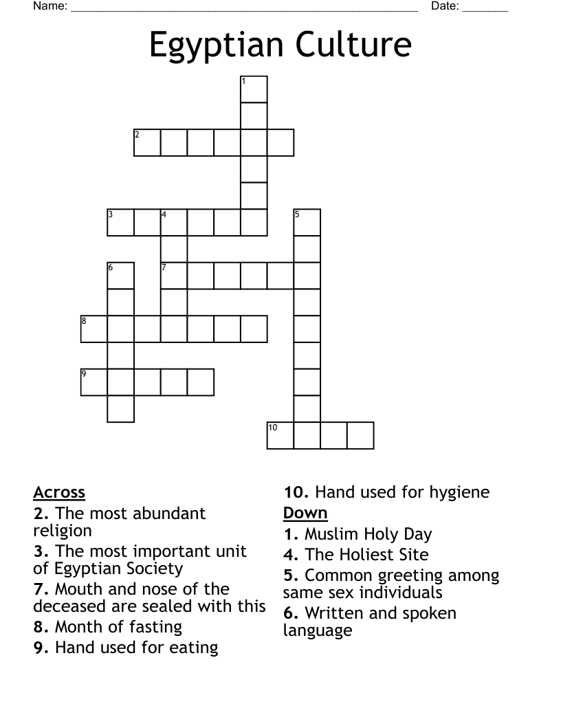 Egyptian Culture Crossword - WordMint