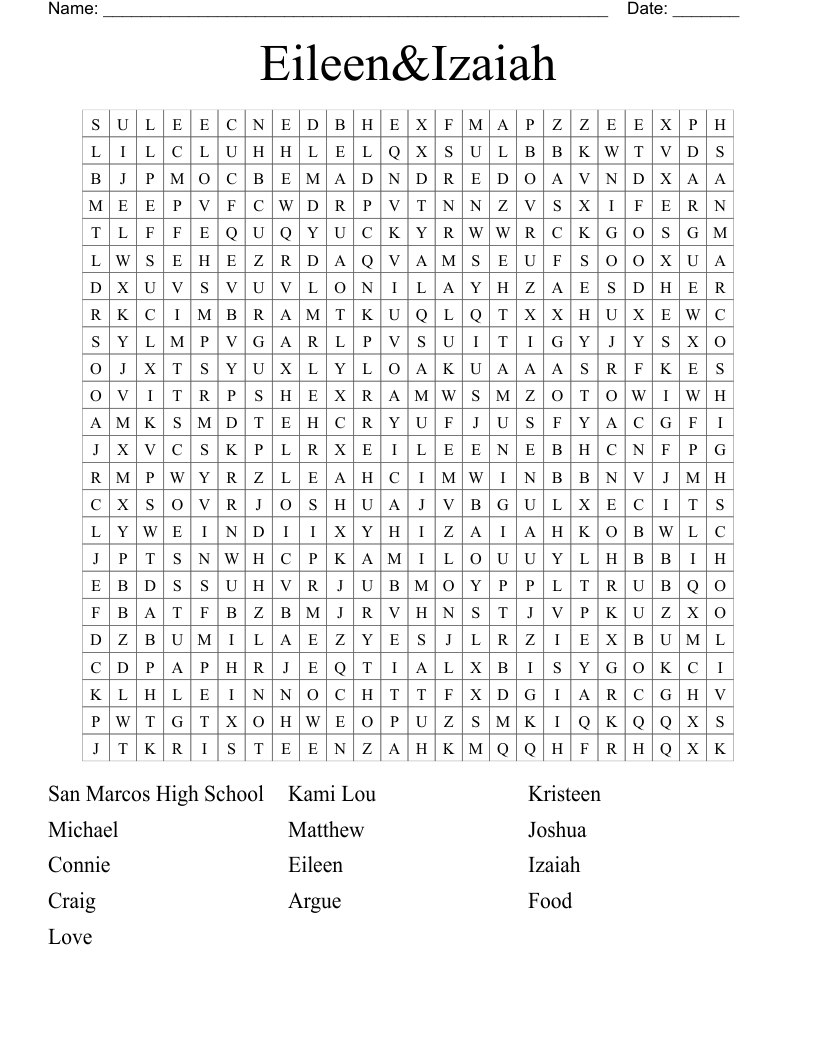 Eileen&Izaiah Word Search - WordMint