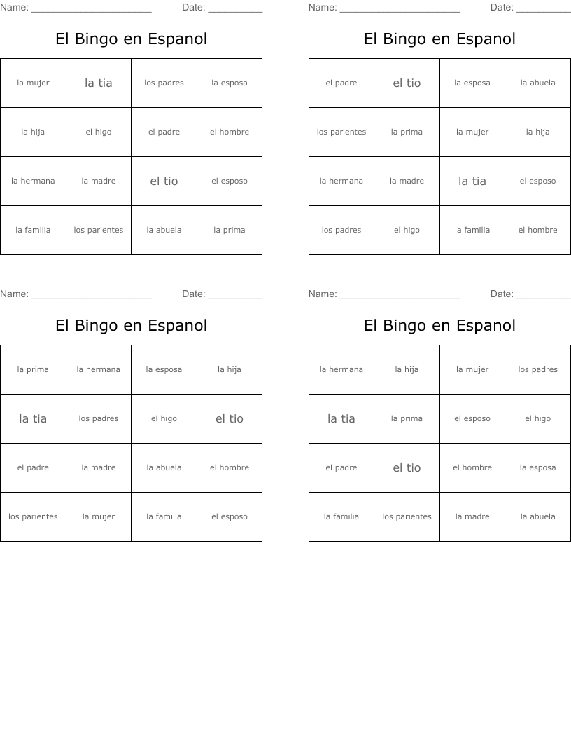 El Bingo en Espanol - WordMint