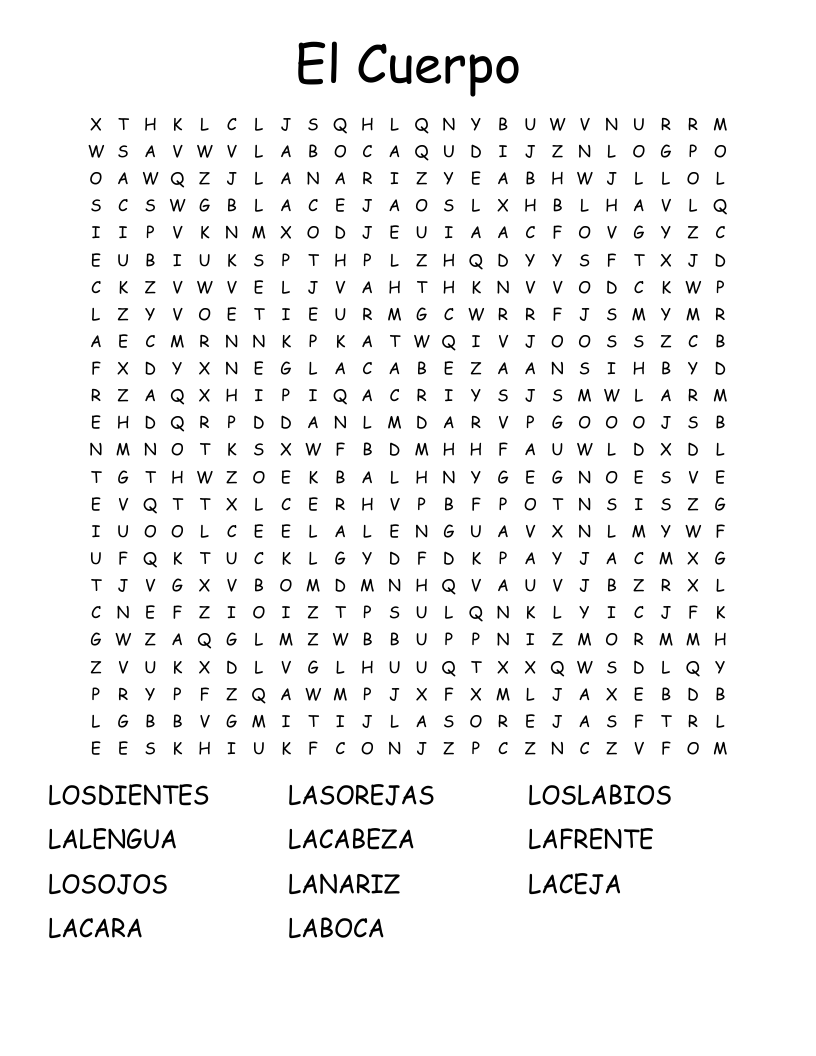 El Cuerpo Word Search - WordMint