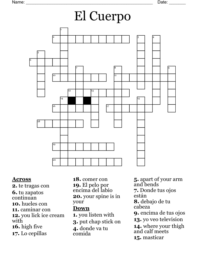 El Cuerpo Crossword - WordMint