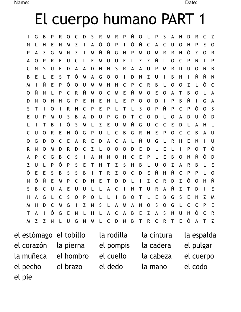El Cuerpo Humano PART 1 Word Search WordMint