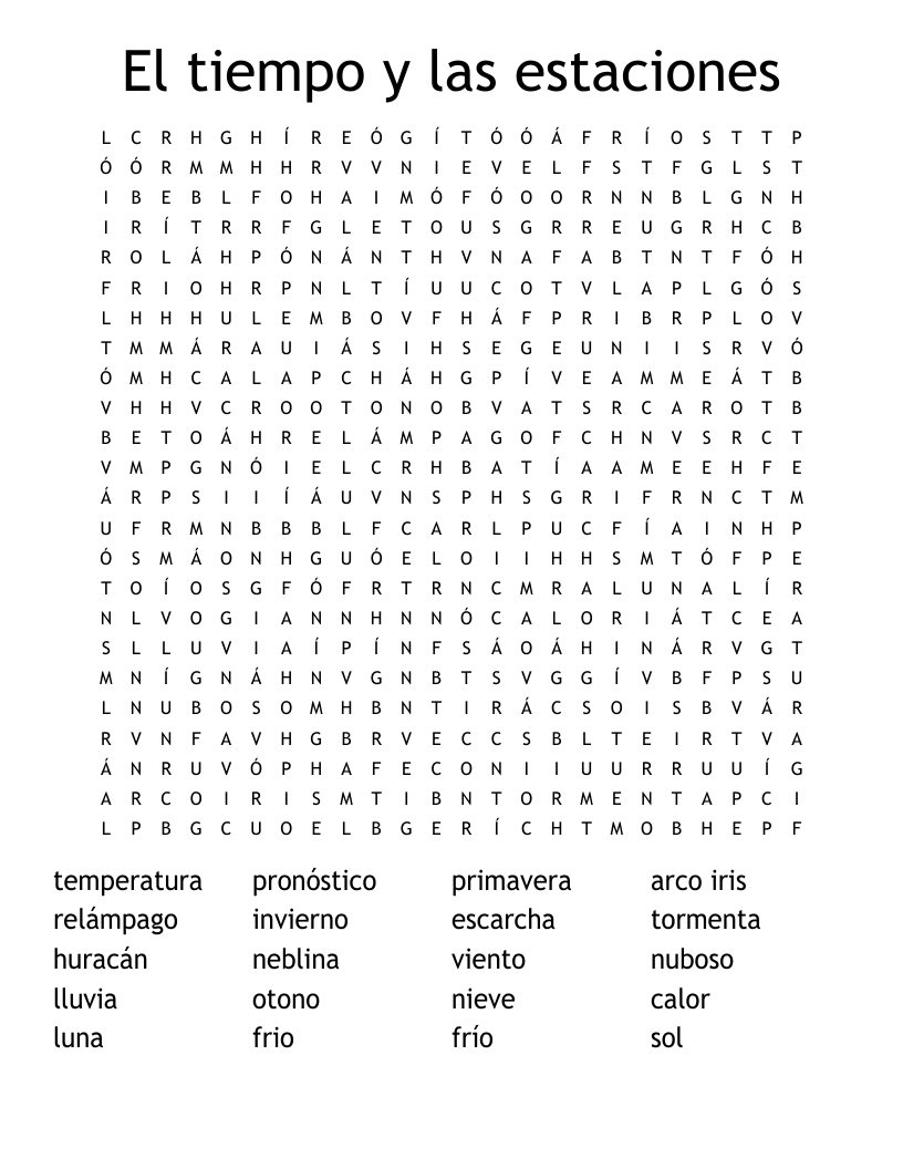 EL TIEMPO Word Search WordMint