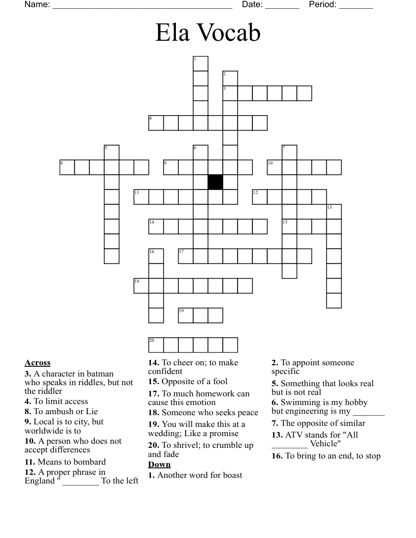 Ela Vocab Crossword WordMint