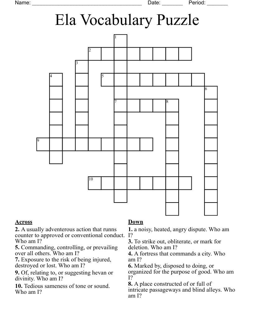 Ela Vocabulary Puzzle Crossword - WordMint