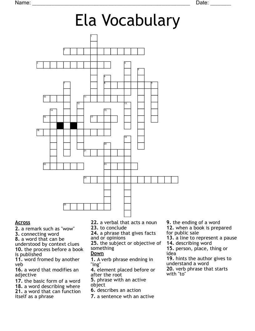 Ela Vocabulary Crossword WordMint