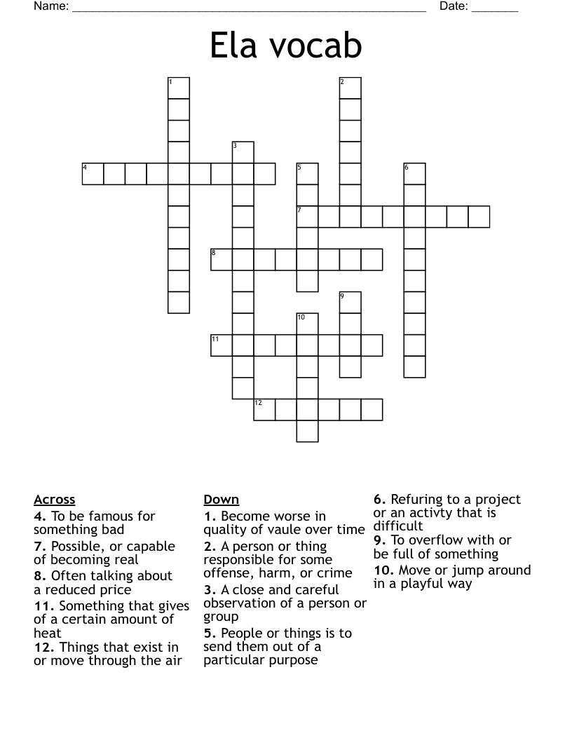 Ela Vocab Crossword WordMint