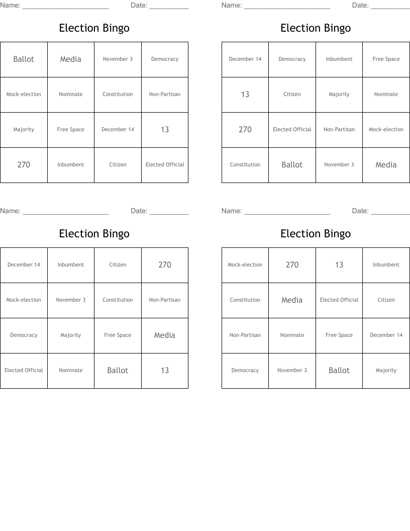 Election Bingo - WordMint