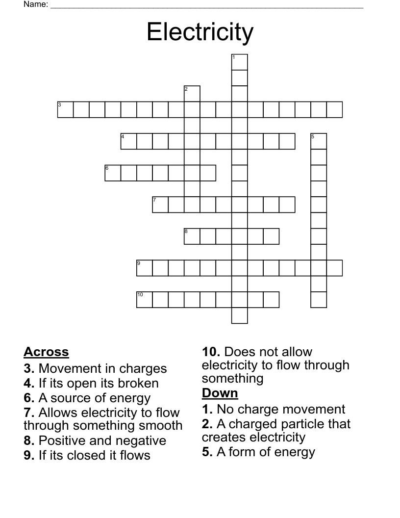 Electricity Crossword - WordMint