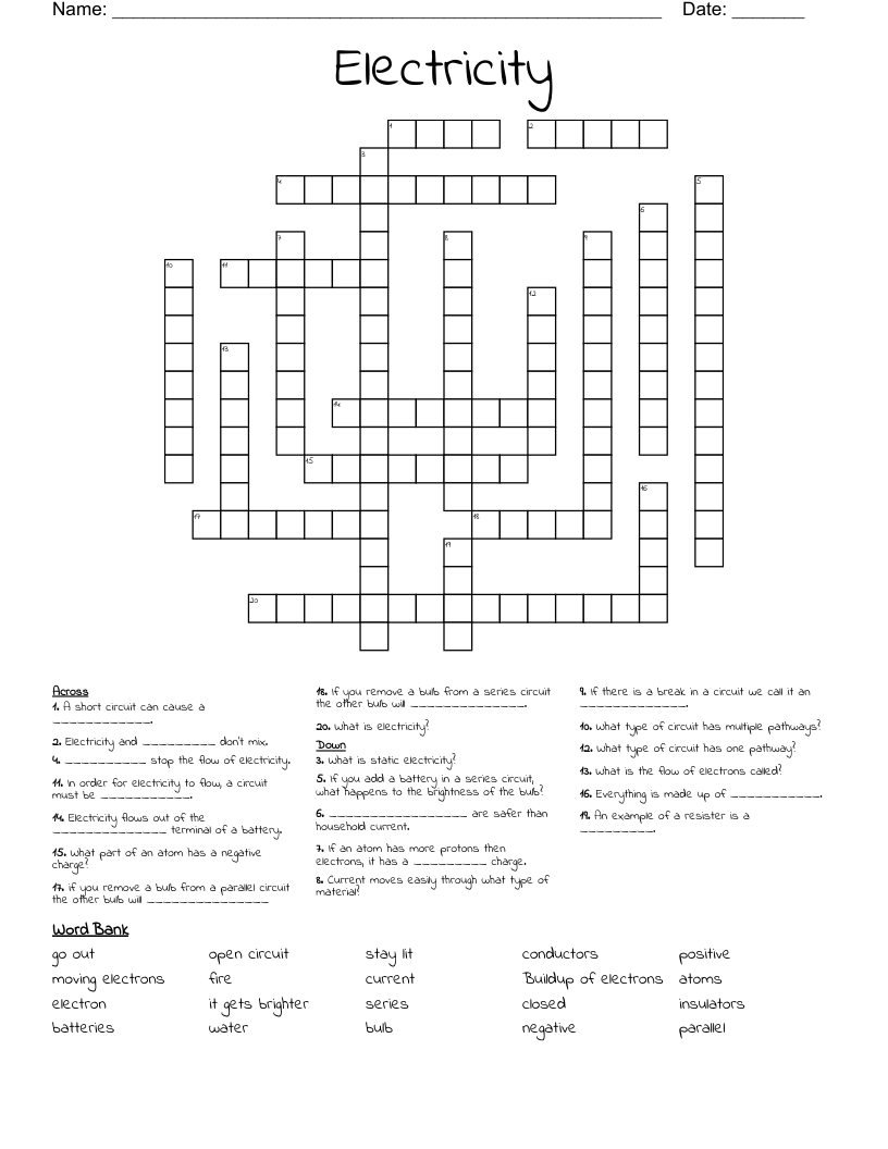 Electricity Crossword WordMint