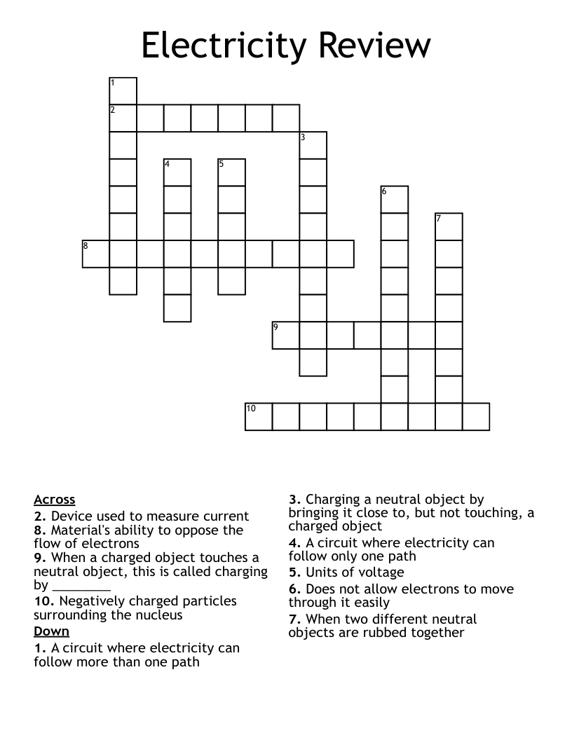 Electricity Review Crossword - WordMint