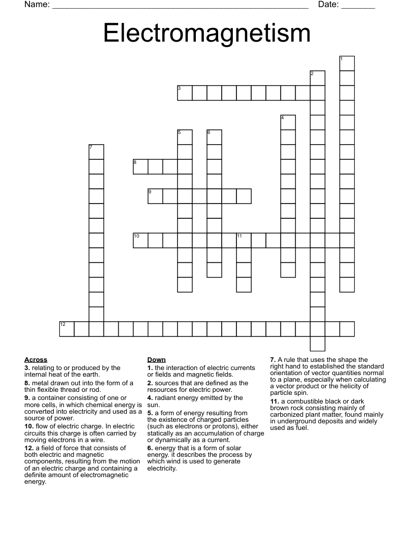 Electromagnetism Crossword - WordMint