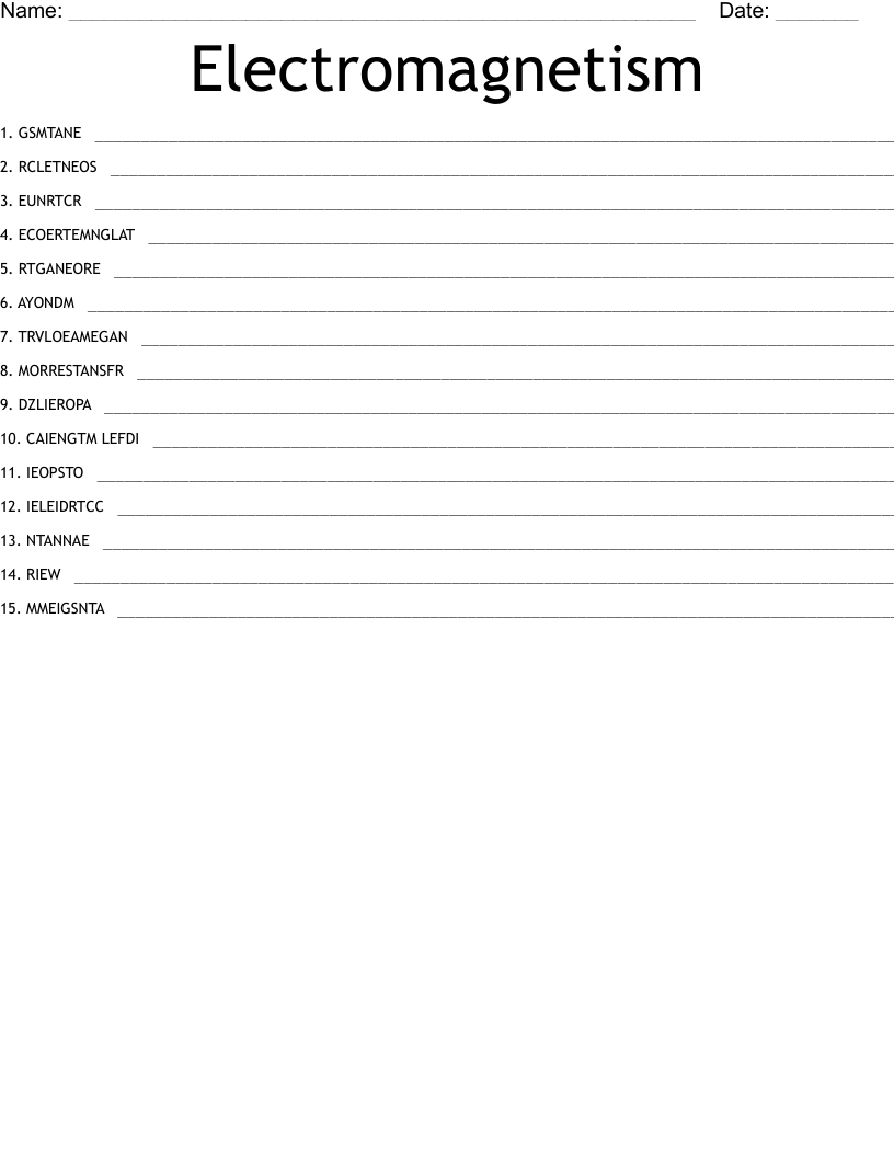 Electromagnetism Word Scramble - WordMint