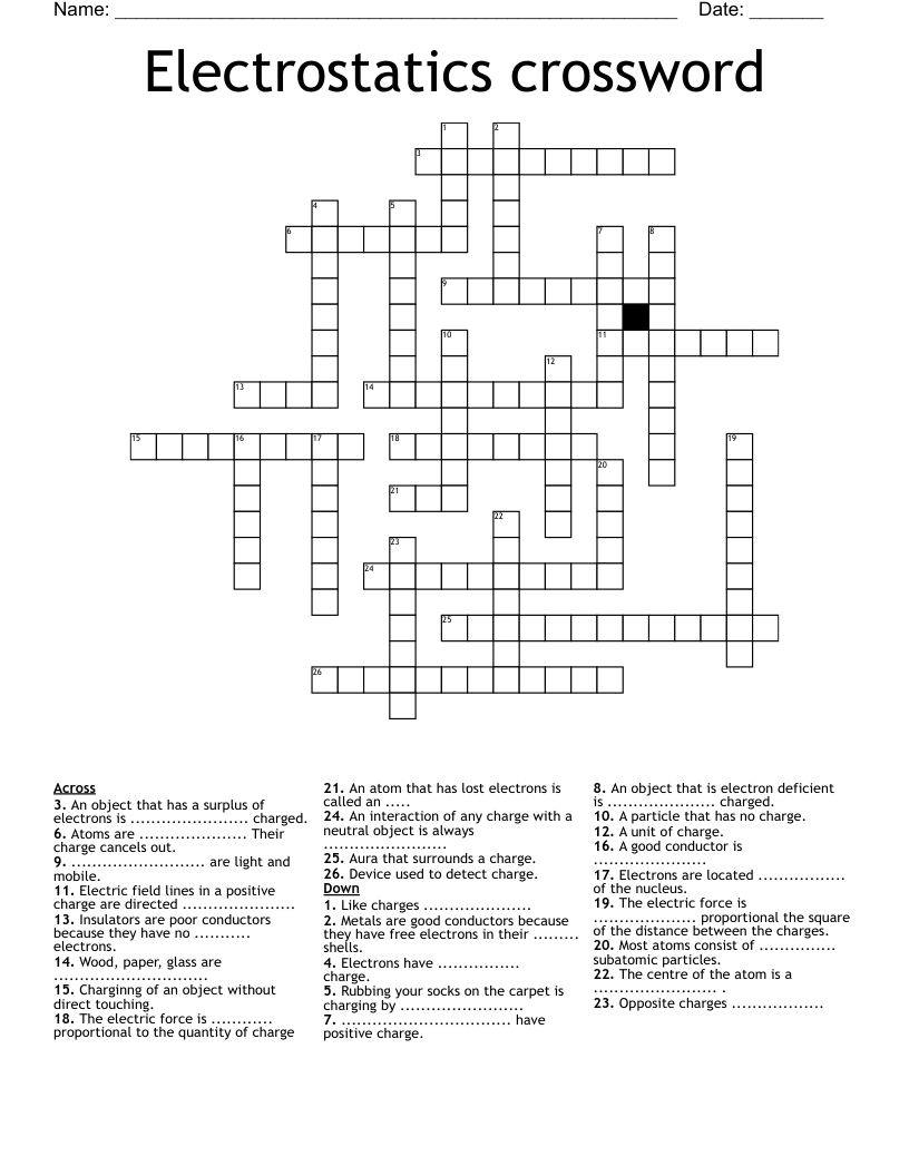 Electrostatics crossword - WordMint