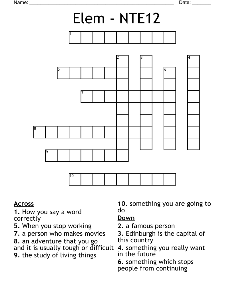 Elem - NTE12 Crossword - WordMint