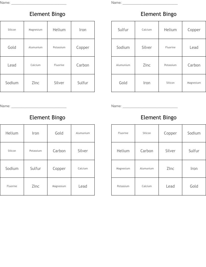 Element Bingo - WordMint