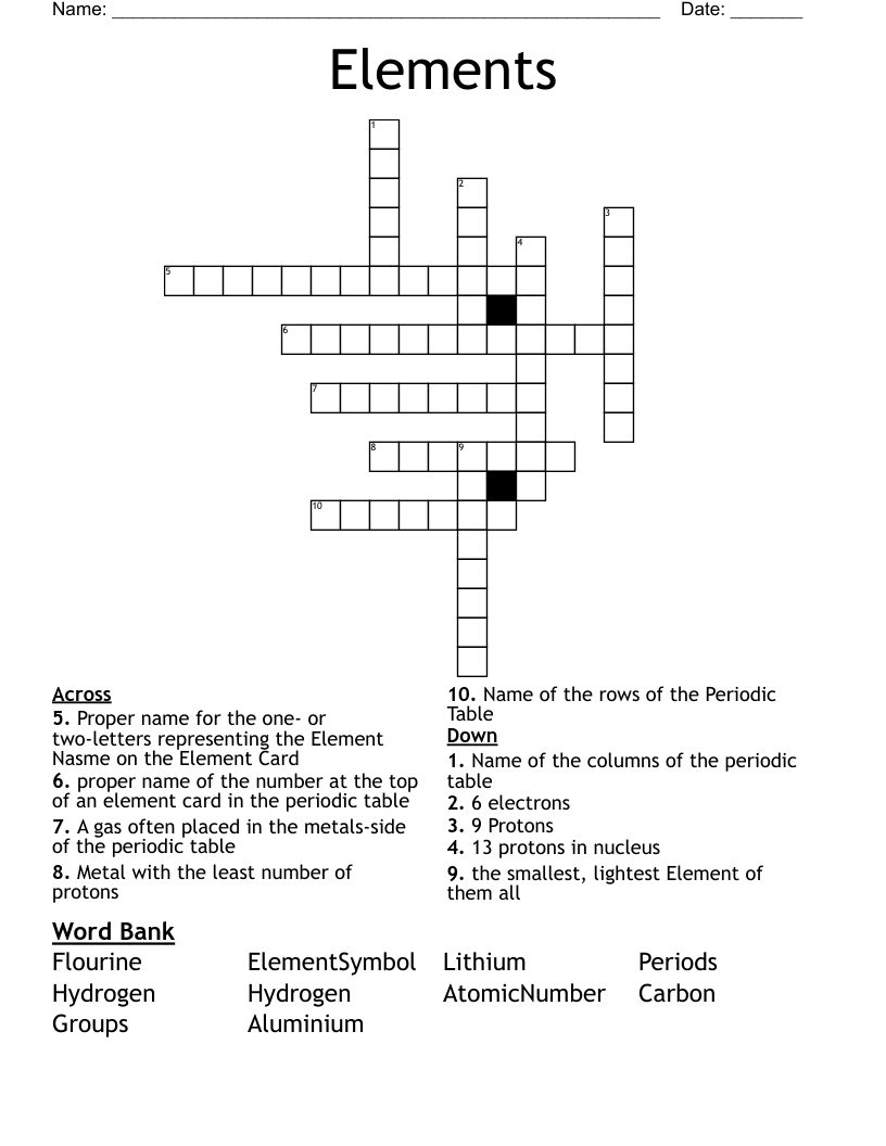 Elements Crossword - WordMint