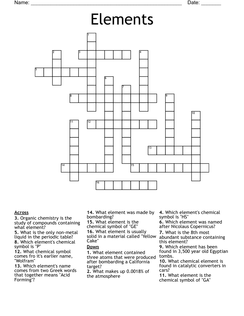 Elements Crossword WordMint