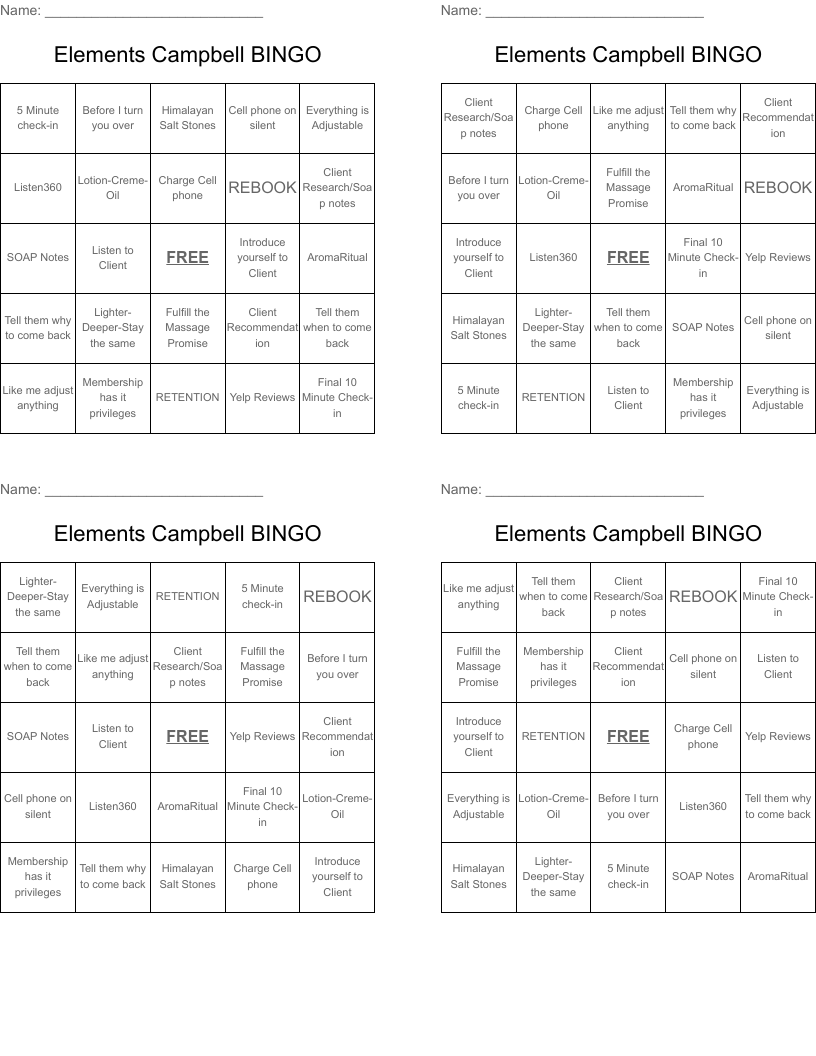 Elements Campbell BINGO - WordMint