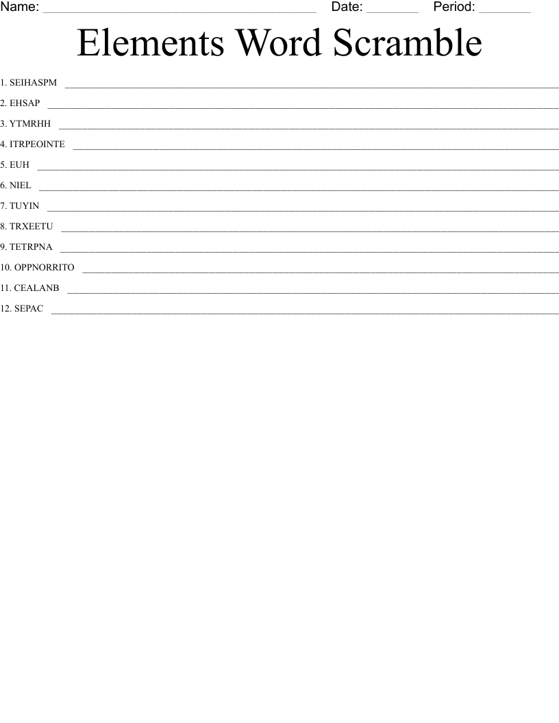 Elements Word Scramble - WordMint