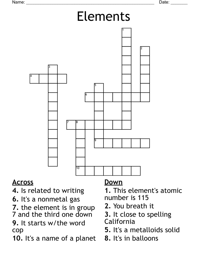 Elements Crossword - WordMint