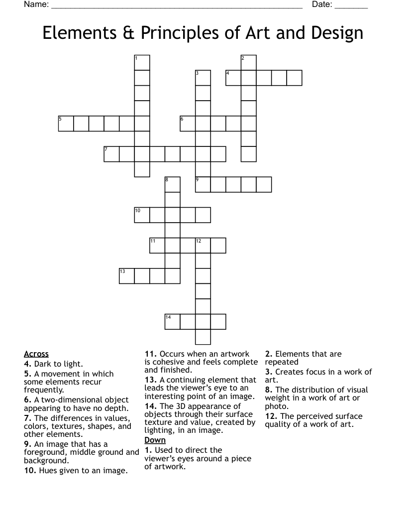 Elements Principles Of Art And Design Crossword WordMint