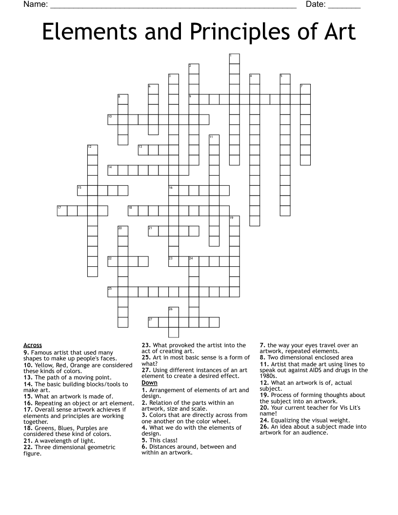 Elements Of Art Crossword Puzzle Answer Key