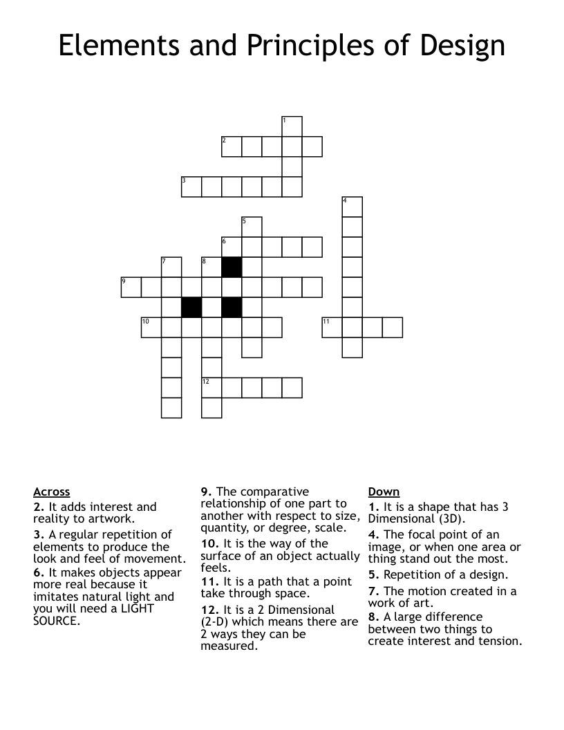Elements And Principles Of Design Crossword WordMint