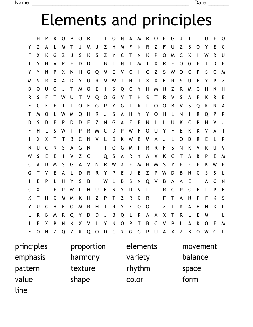Elements And Principles Word Search WordMint